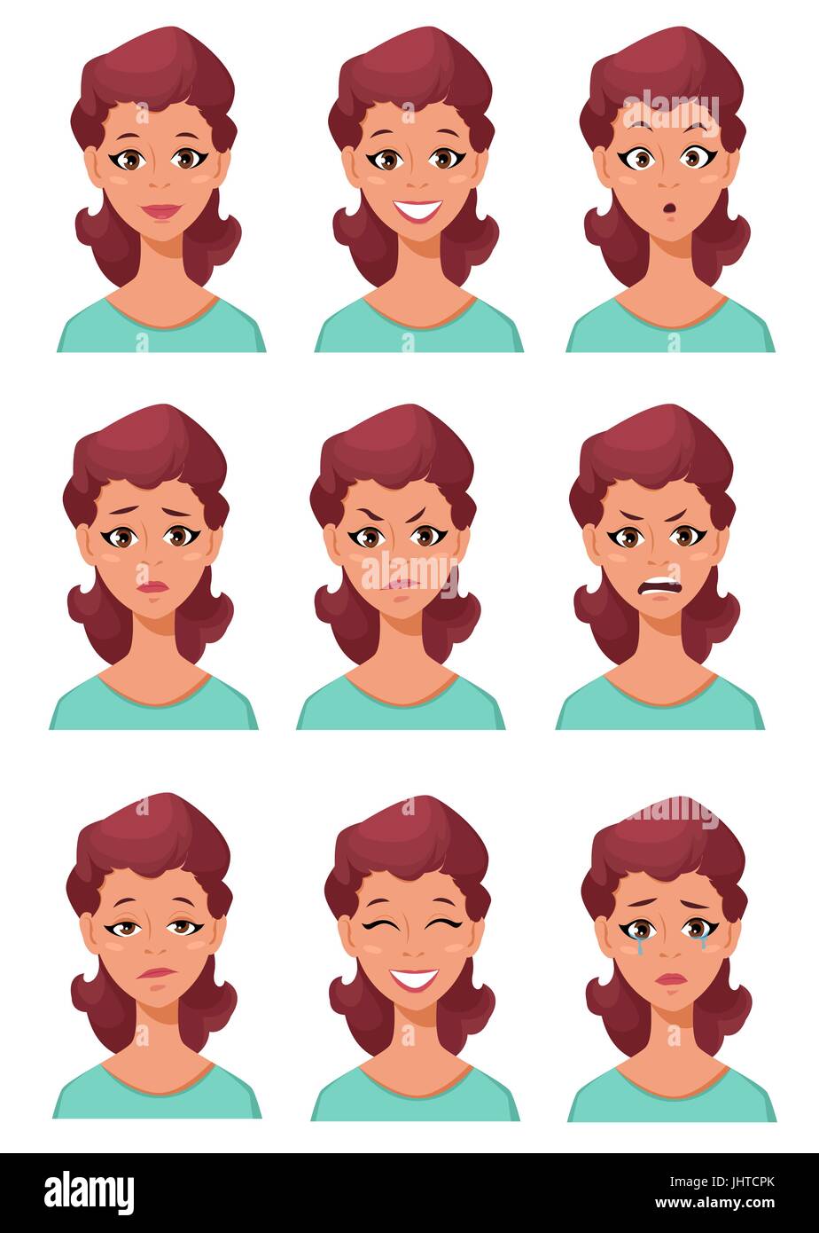 Face Expressions Of A Woman Different Female Emotions Set Attractive
