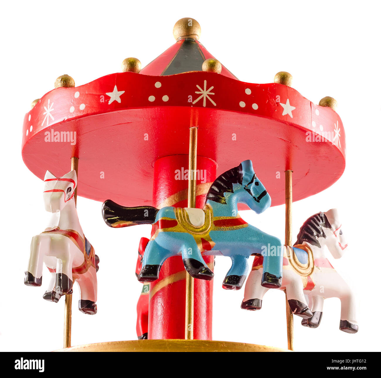 Colored carousel toy with horses, close up, isolated, white background ...