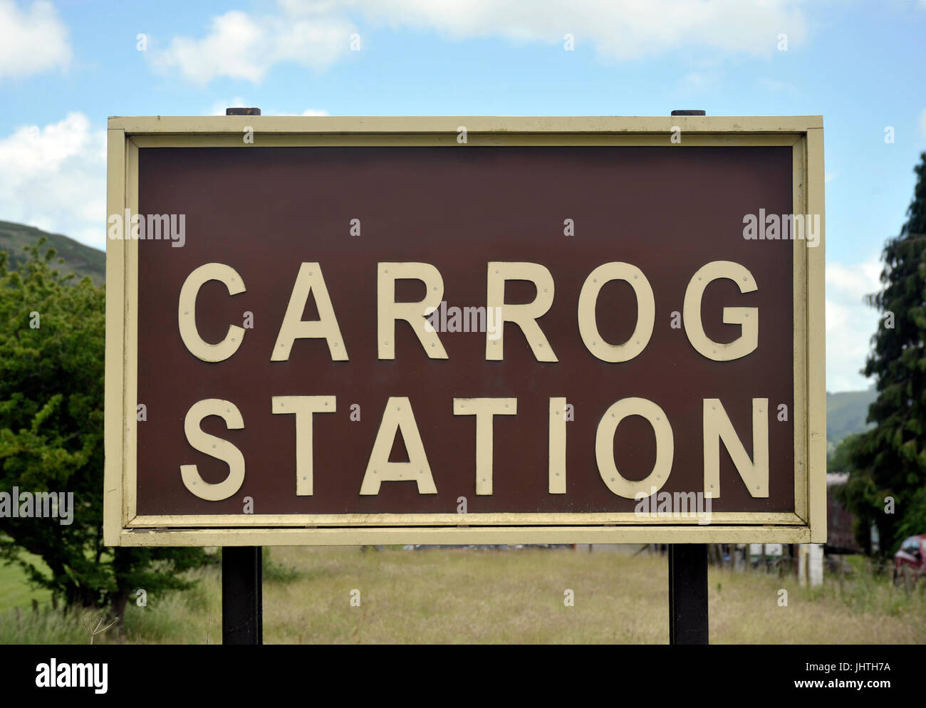 Carrog Station sign, part of the Llangollen Railway preserved heritage ...