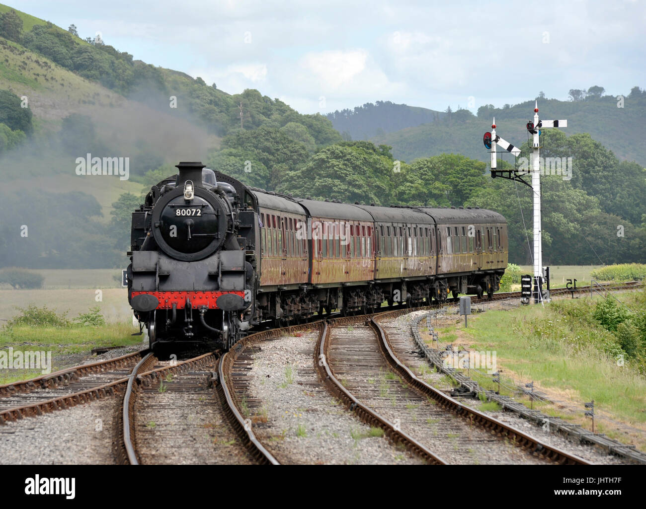 Steam locomotive in the Dee valley approaching Carrog station, Standard ...