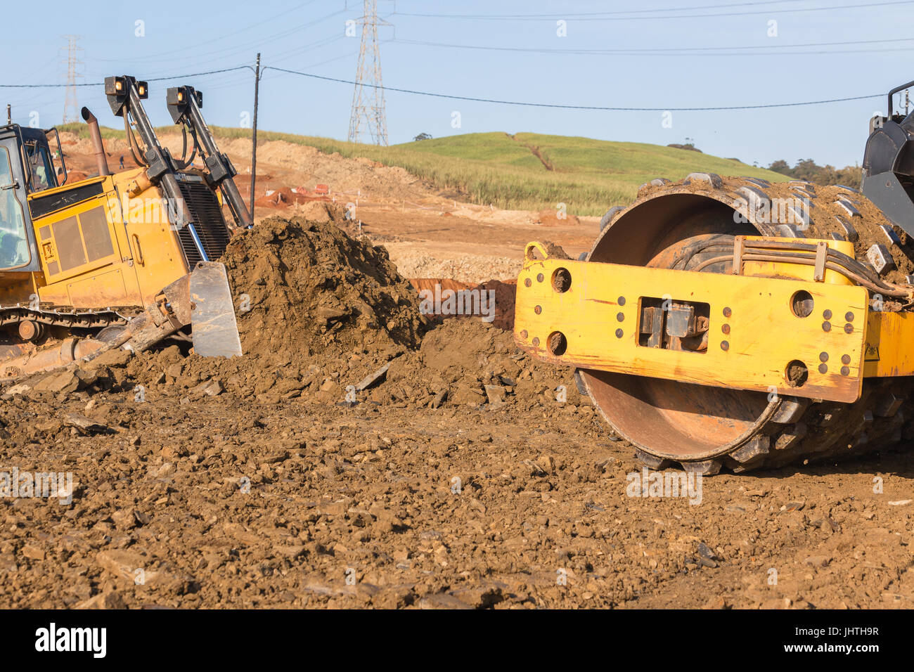 Construction industrial earthworks landfill dozer and compactor machine ...