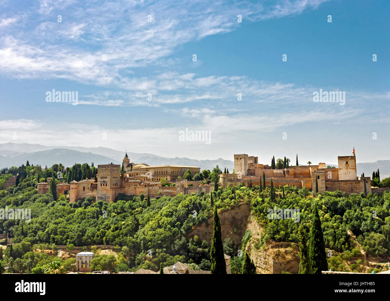 Alhambra palace at Granada, Spain. Panorama view on old medieval arab ...