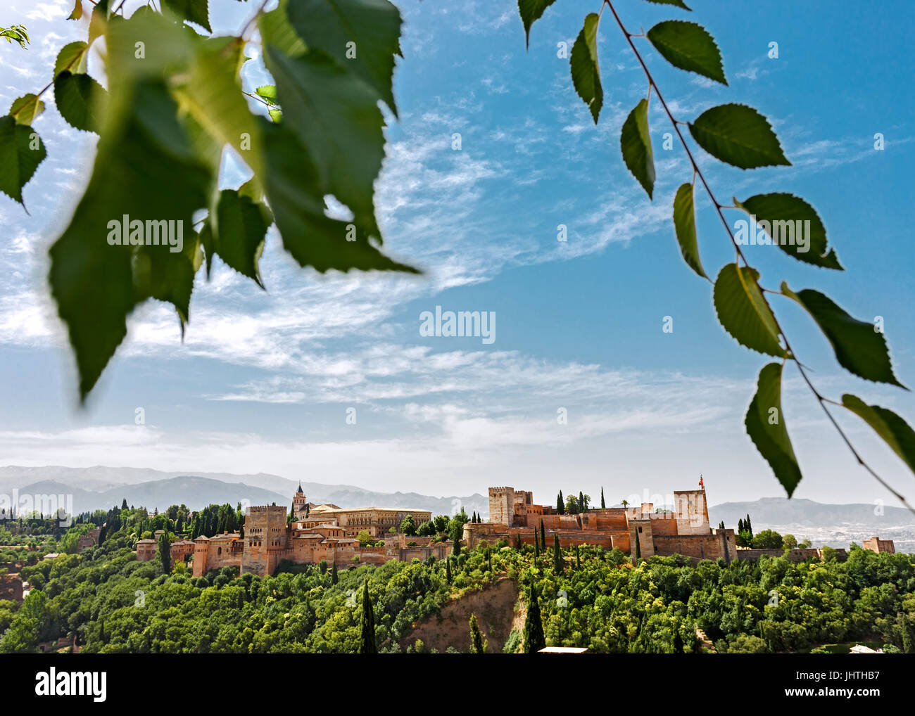 Alhambra palace at Granada, Spain. Panorama view on old medieval arab ...