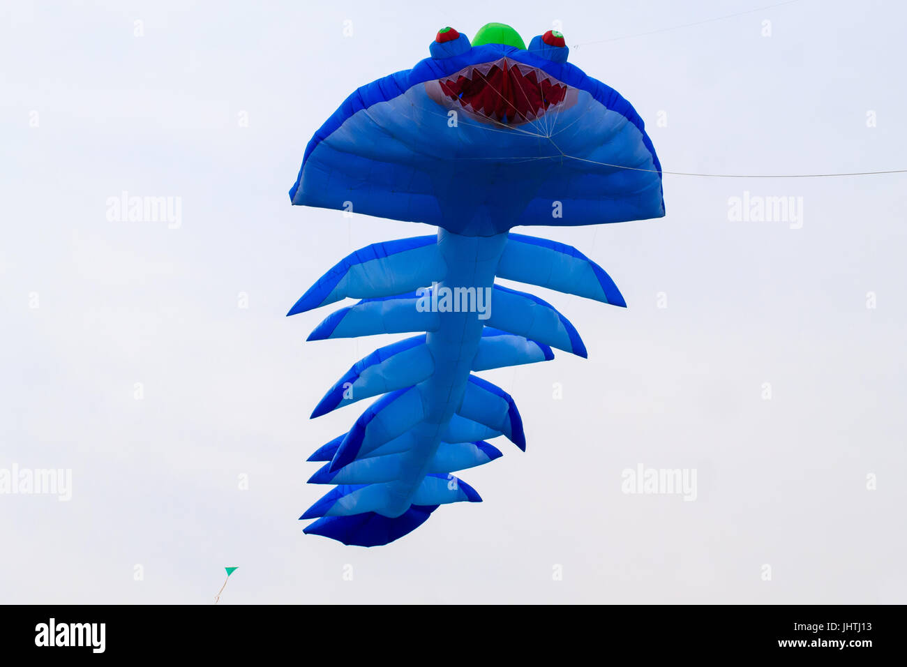 Blue kite that is flying. Blue fish kite Stock Photo - Alamy