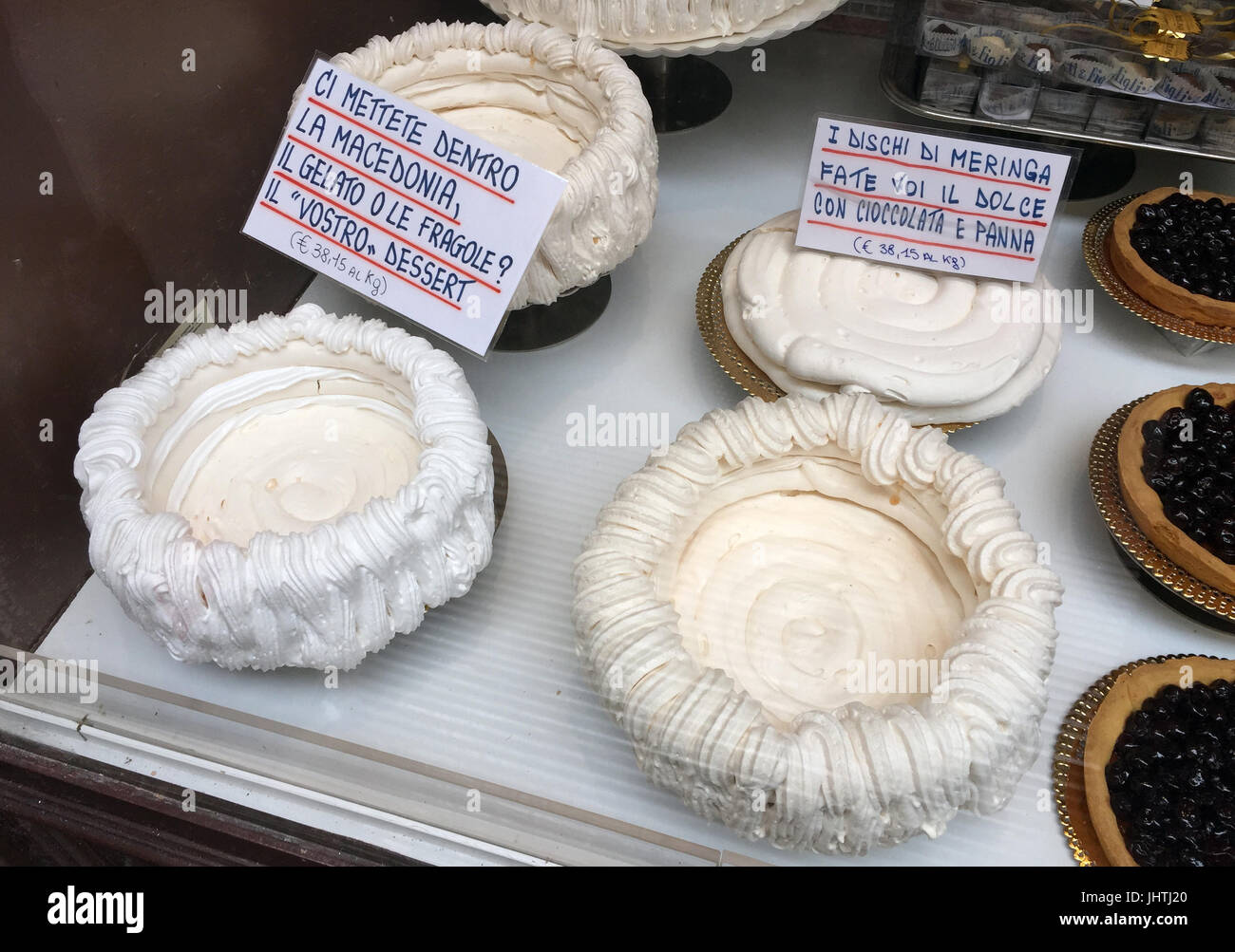Meringue pie forms and pies, Bologna, Italy, spring, 2017 Stock Photo ...