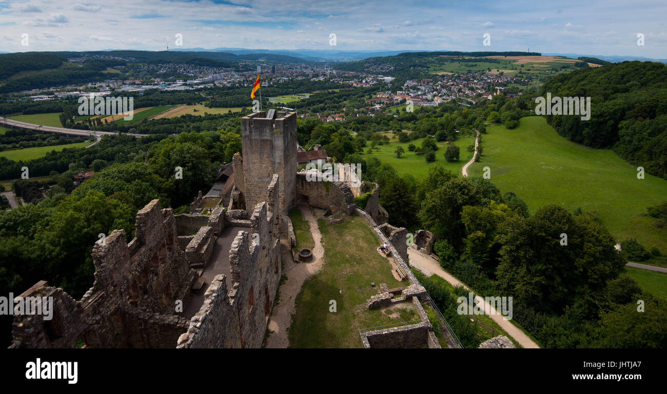 The castle Roetteln above the city of Loerrach in South-West Germany ...