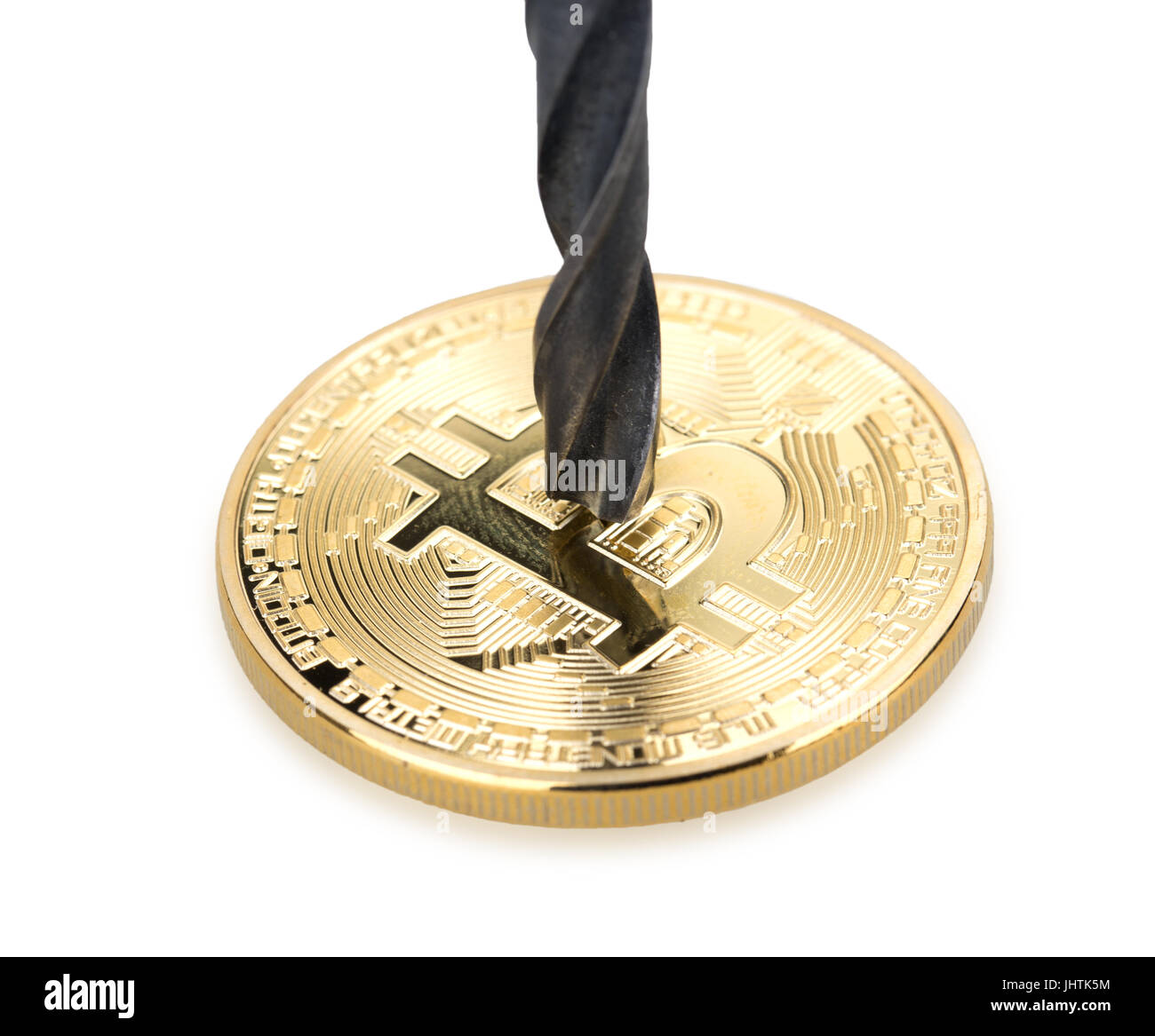 drill golden bitcoin isolated on white background Stock Photo - Alamy