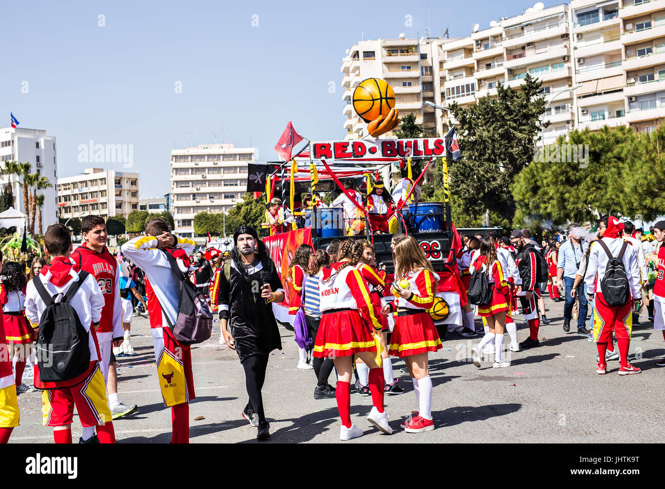 LIMASSOL, CYPRUS - FEBRUARY 26: Happy people in teams dressed with ...