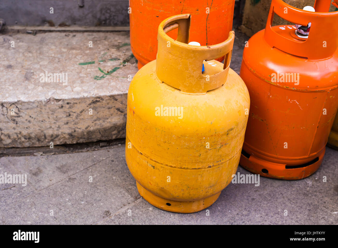 Gas containers. Cooking gas cylinders Stock Photo - Alamy