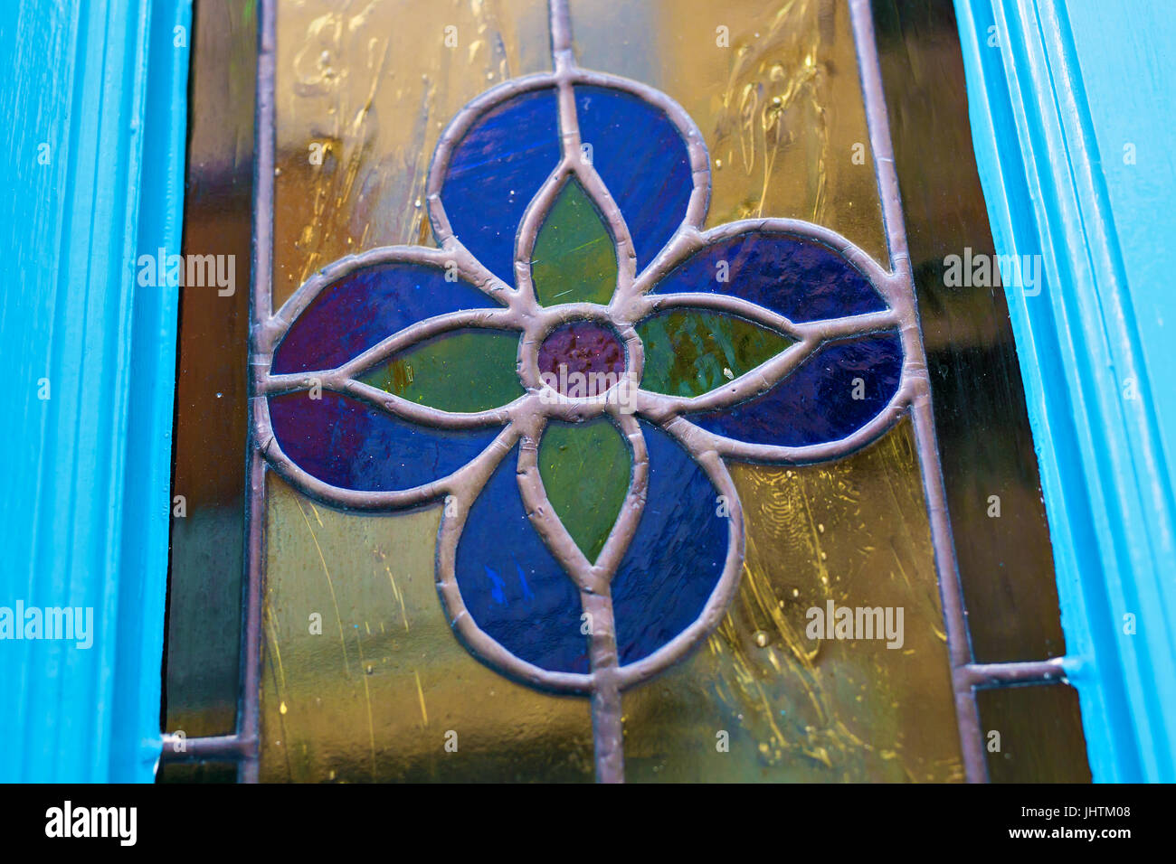 Stained-glass window of blue flower Stock Photo - Alamy
