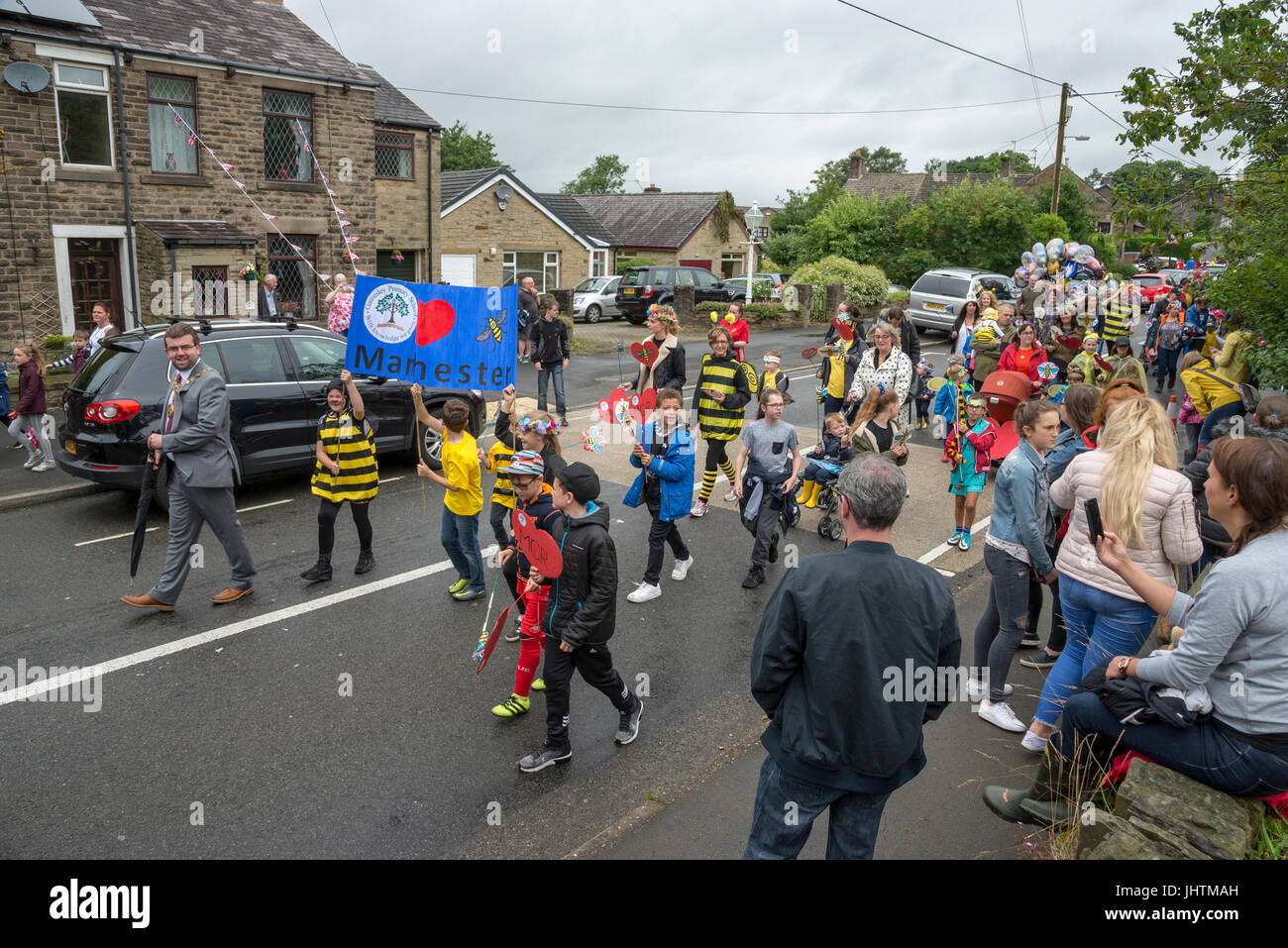 Parade at village carnival, Charlesworth, Derbyshire, England Stock ...