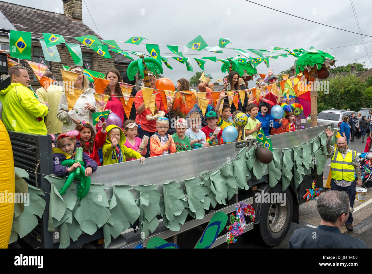 Colourful float at village carnival, Charlesworth, Derbyshire, England ...