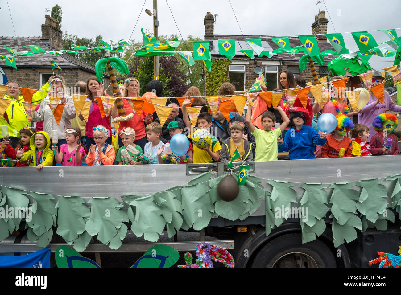 Colourful float at village carnival, Charlesworth, Derbyshire, England ...