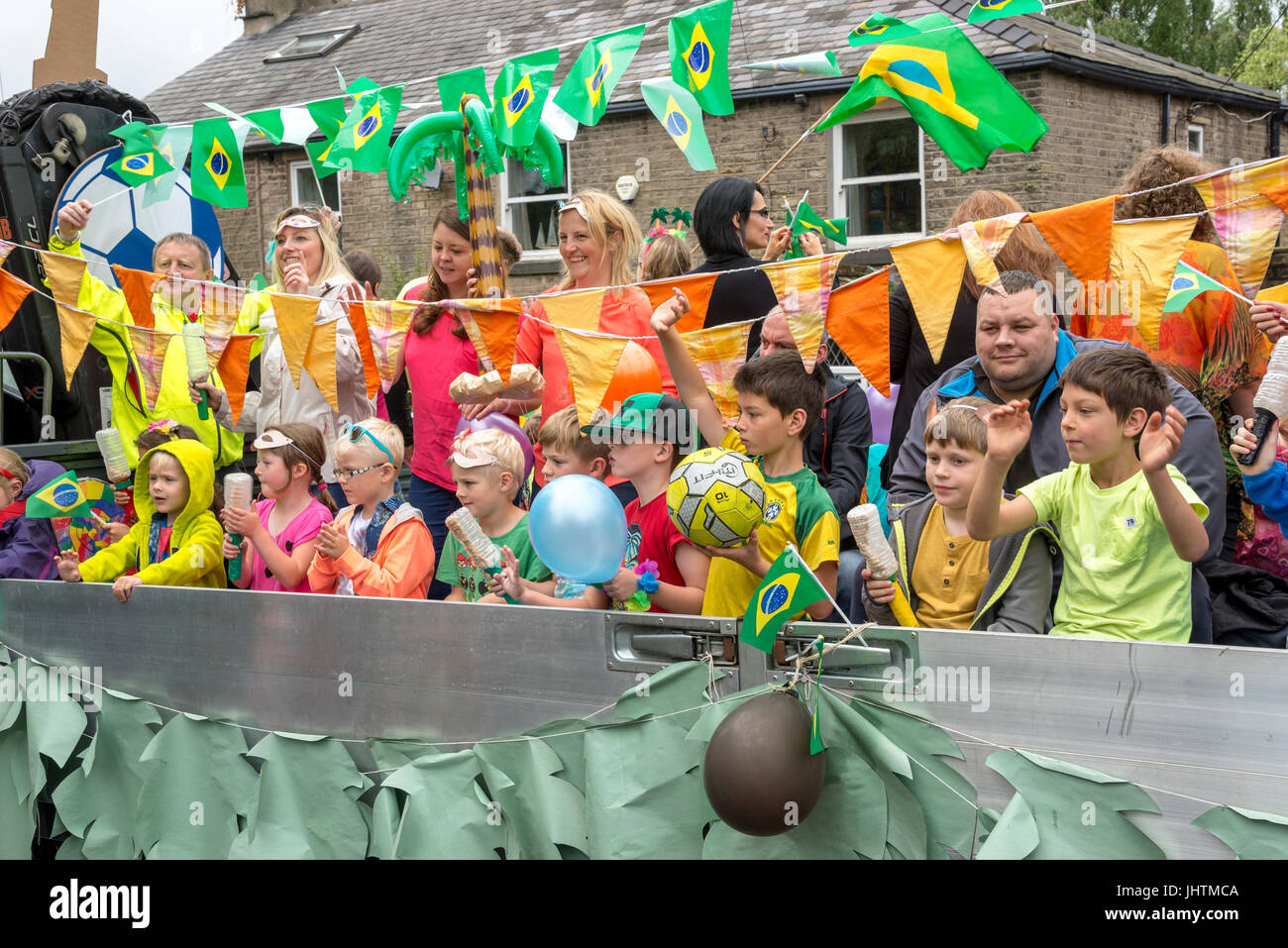 Colourful float at village carnival, Charlesworth, Derbyshire, England ...