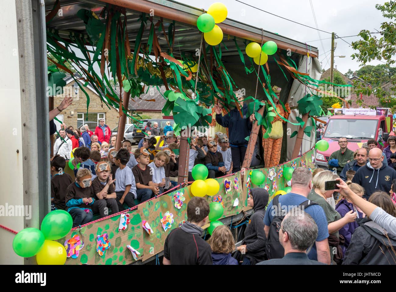 Colourful float at village carnival, Charlesworth, Derbyshire, England ...