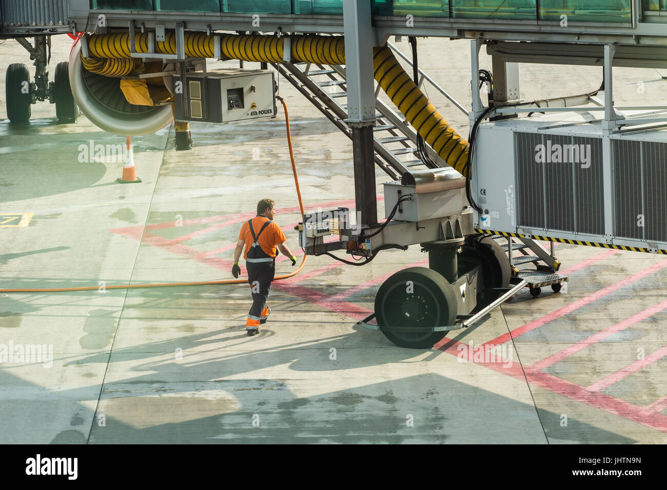 PRAGUE, CZECH REPUBLIC - JUNE 16, 2017: Aircraft preparation for flight ...