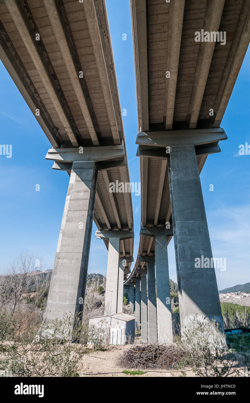 Double lane road bridge view from below Stock Photo - Alamy