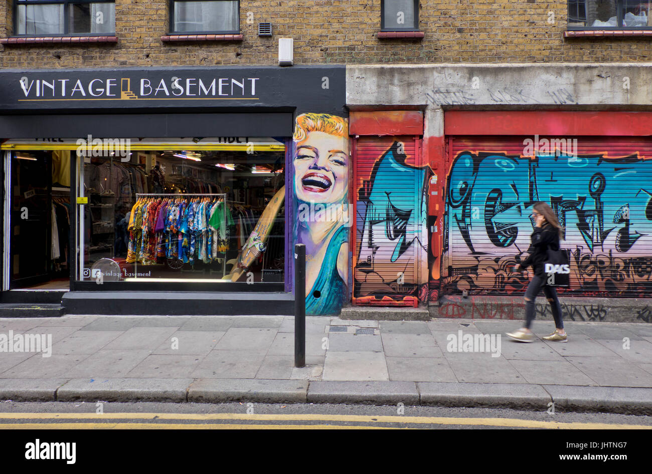 Graffiti art and vintage clothes shop in Shoreditch, Brick Lane. London ...
