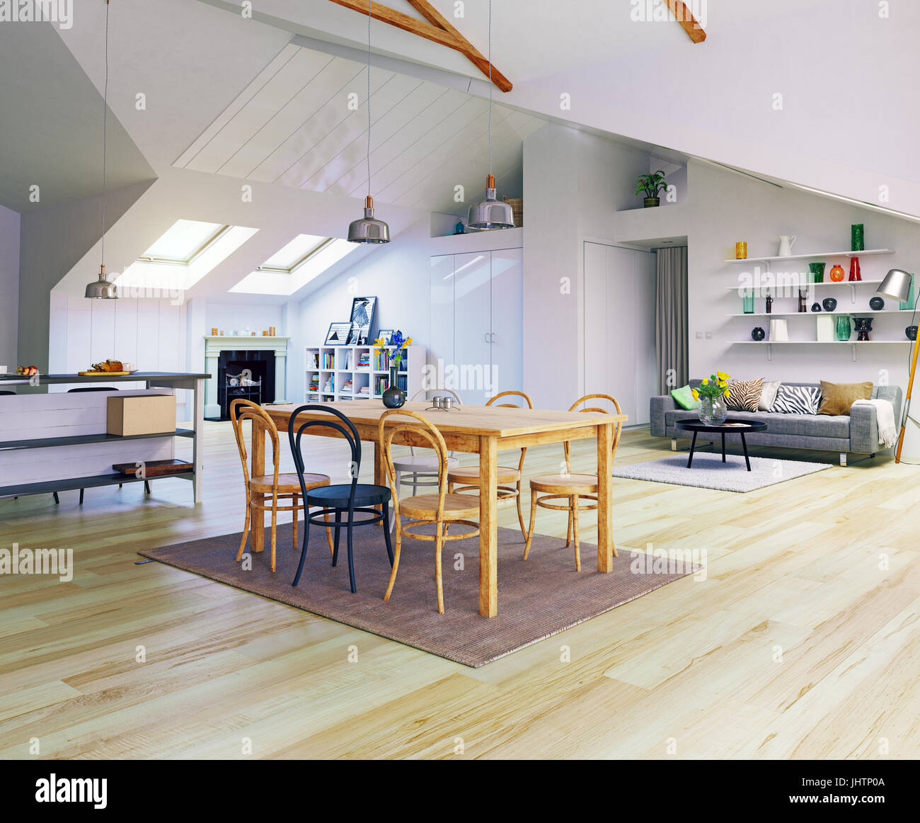 Attic floor design.3d illustration concept Stock Photo - Alamy