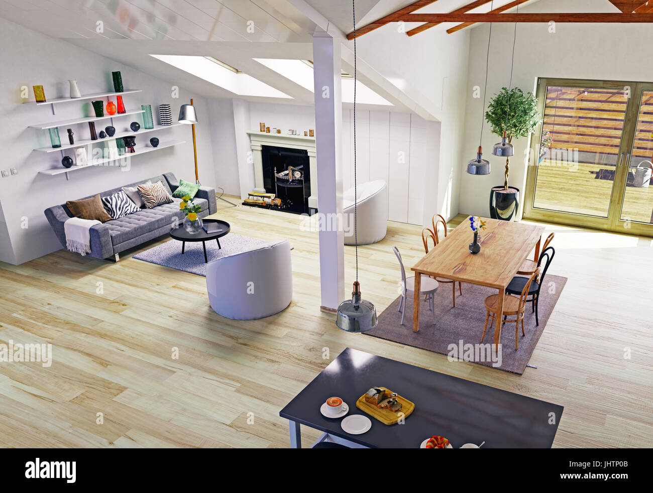 Attic floor design.3d illustration concept Stock Photo - Alamy