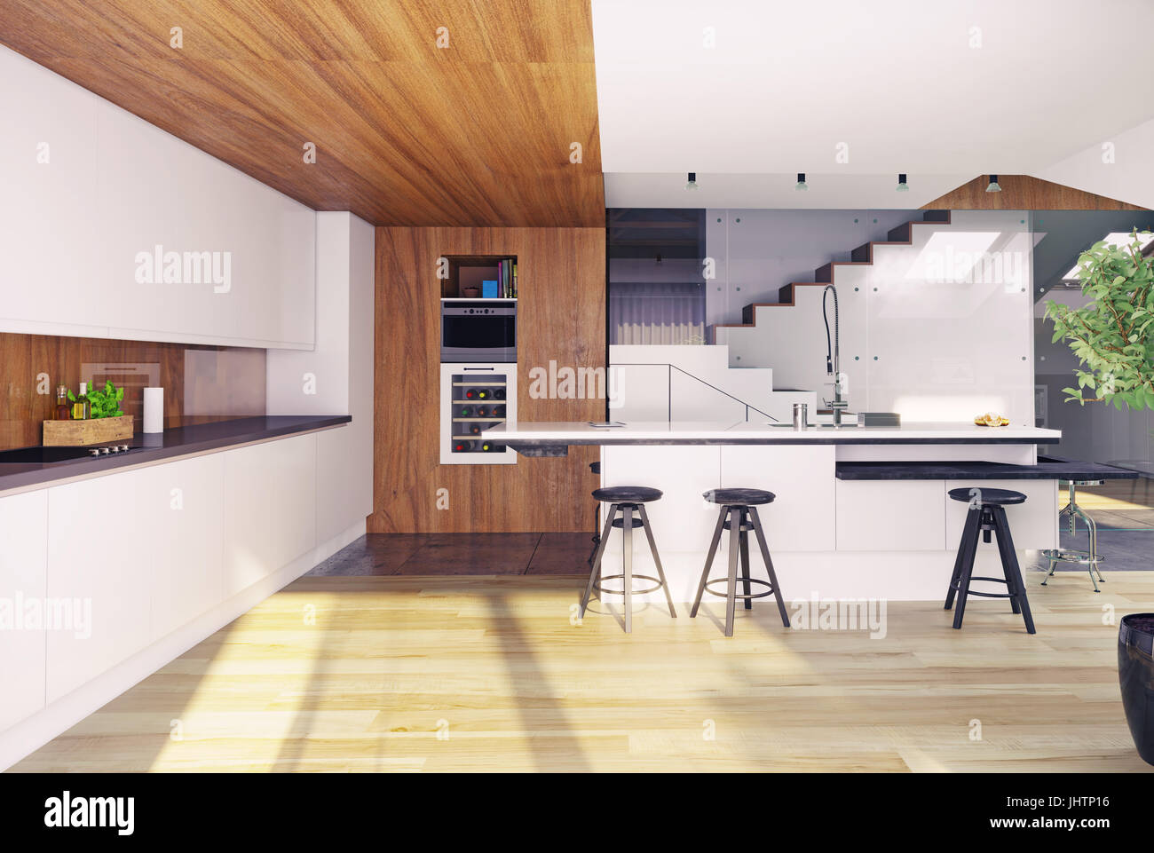 modern kitchen interior. 3D concept illustration Stock Photo - Alamy