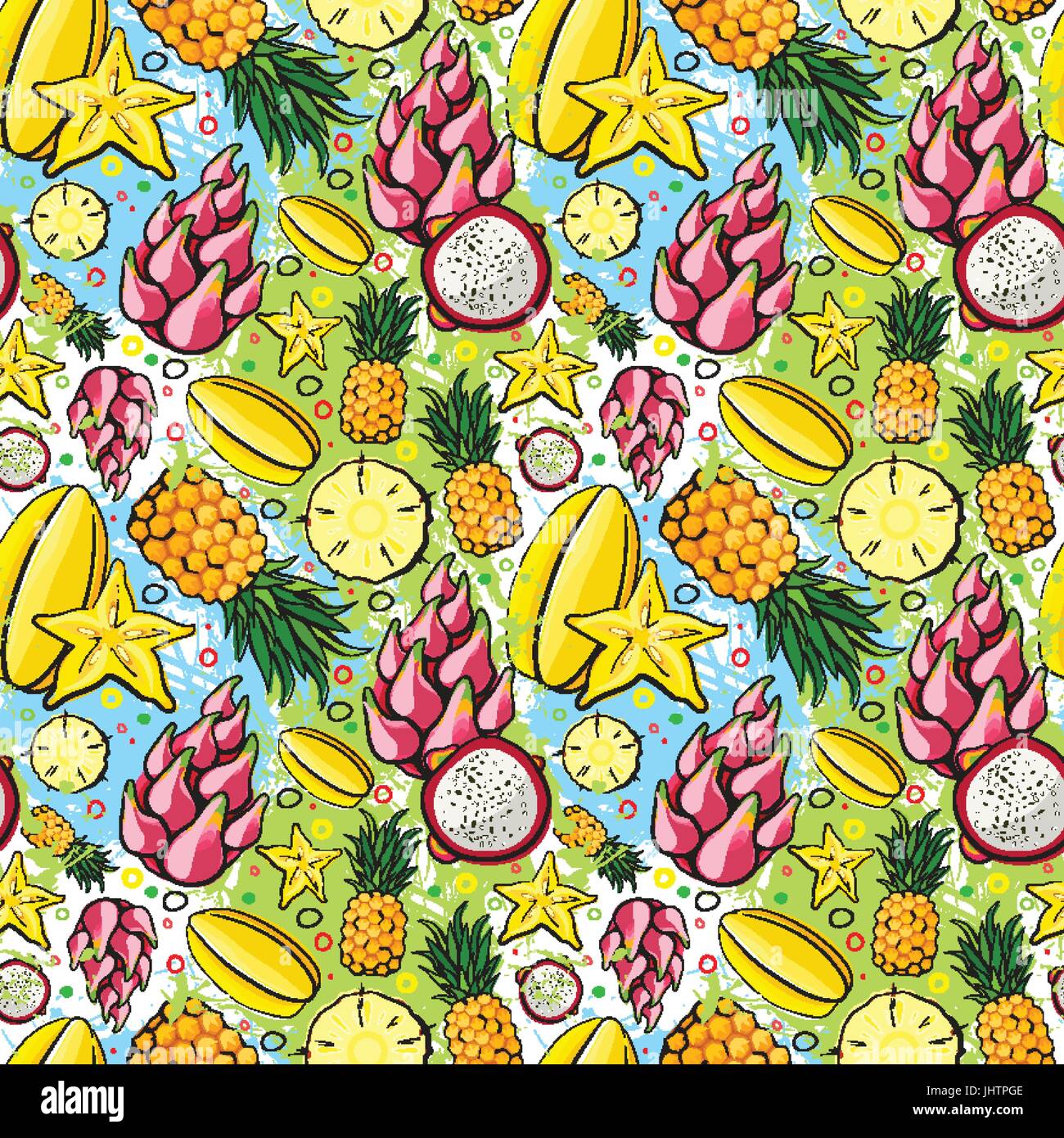 Seamless Pattern Different Fruits Summer Ornament Background Stock ...