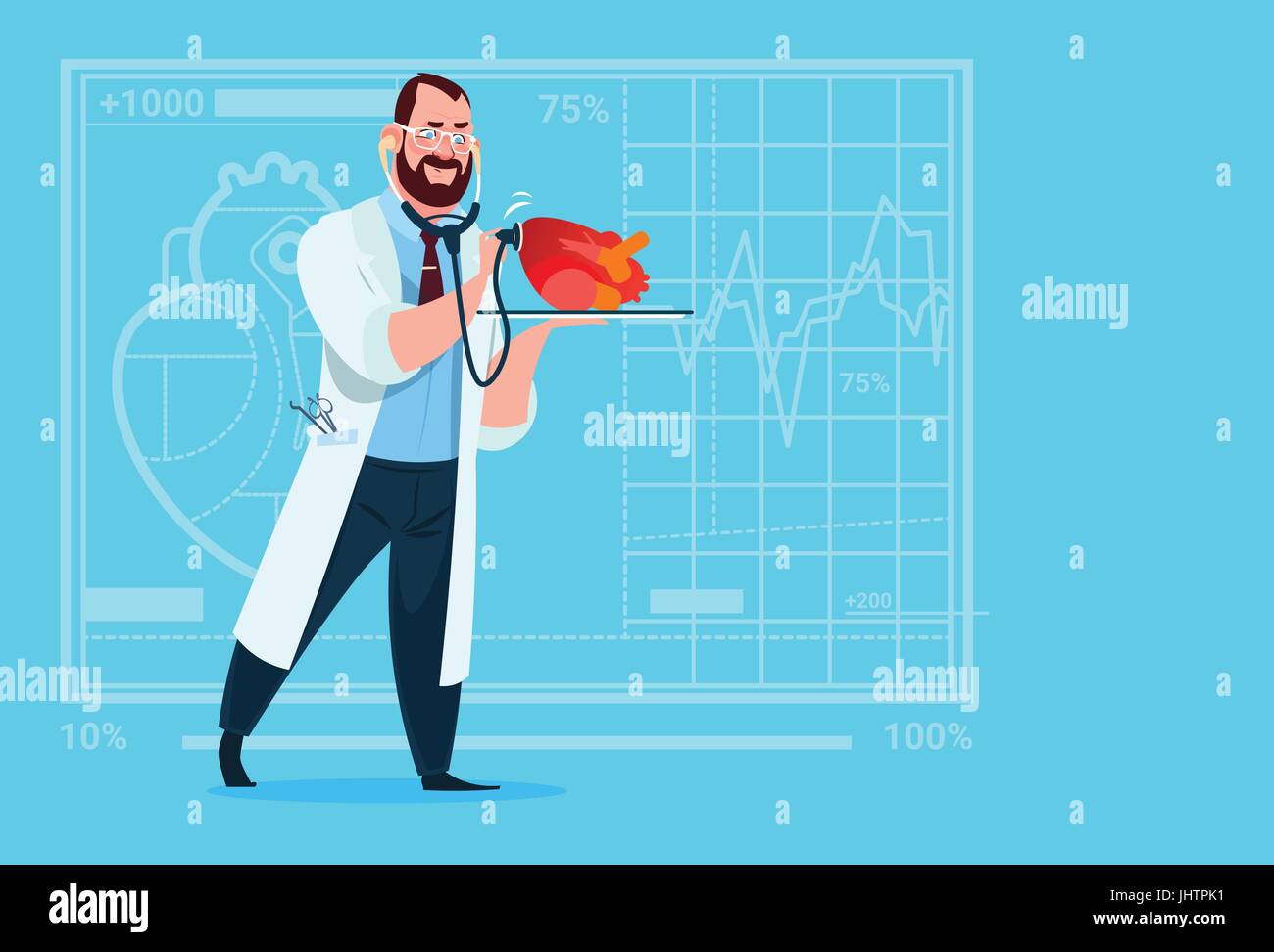 Doctor Cardiologist Examining Heart With Stethoscope Medical Clinics ...