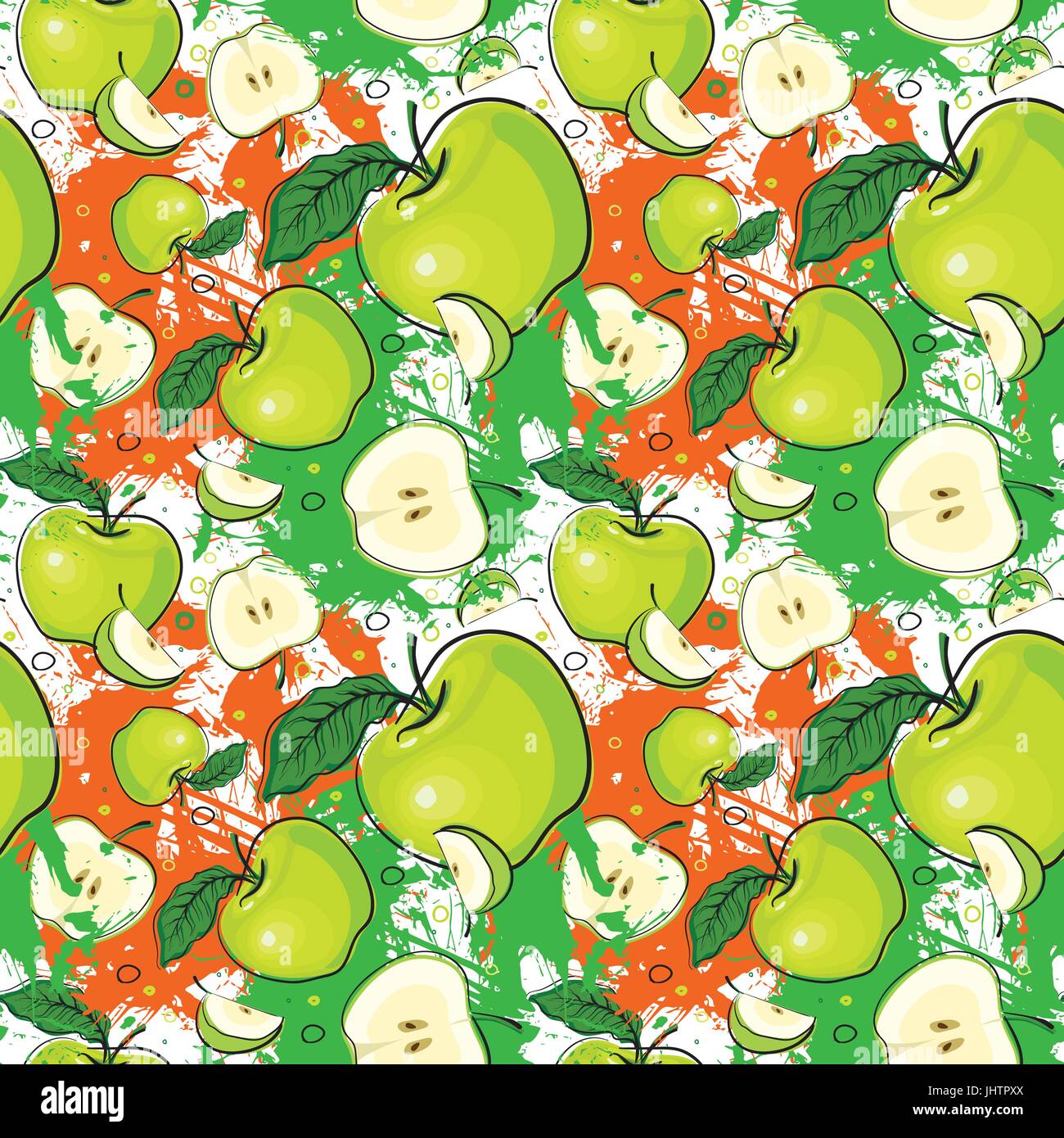Seamless Pattern Green Apples Fruits Summer Ornament Background Stock