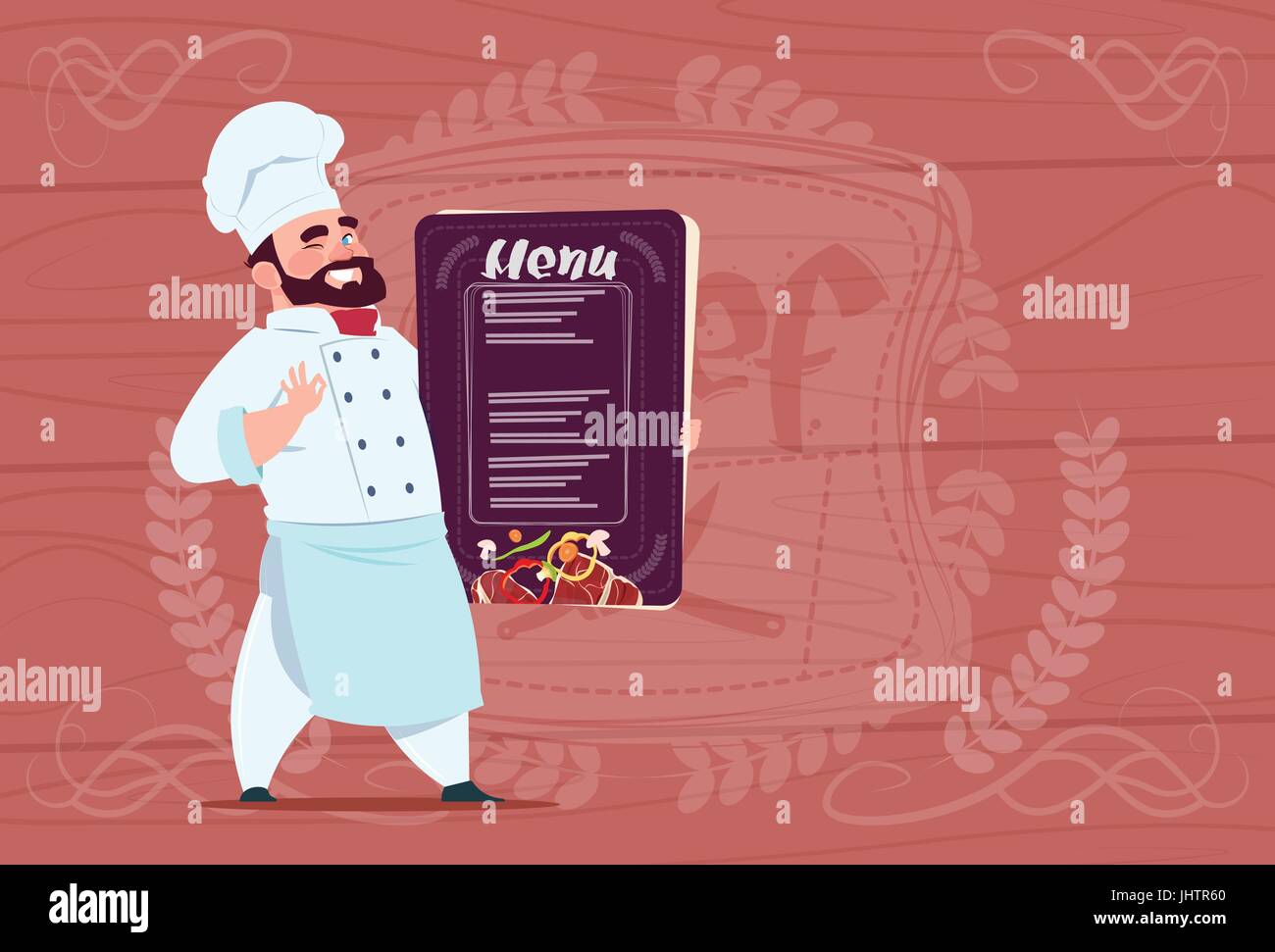 Chef Cook Holding Restaurant Menu Smiling Cartoon Chief In White ...