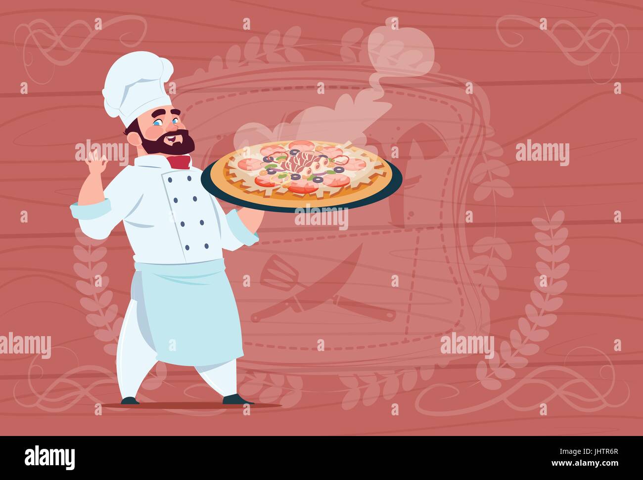 Cartoon pizza chef holding pizza hi-res stock photography and images ...