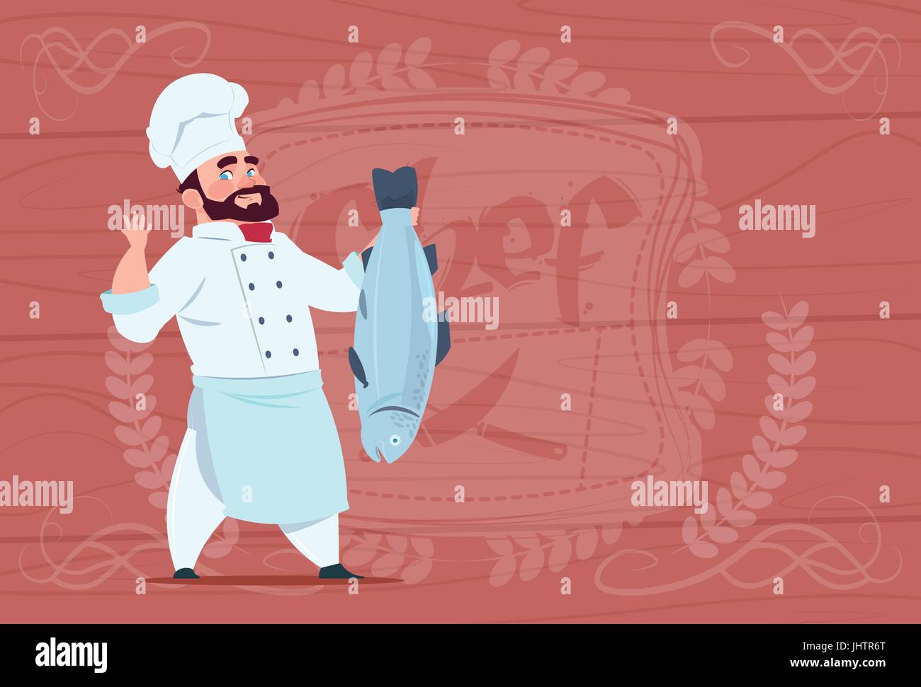 Chef Cook Hold Fish Smiling Cartoon Restaurant Chief In White Uniform ...