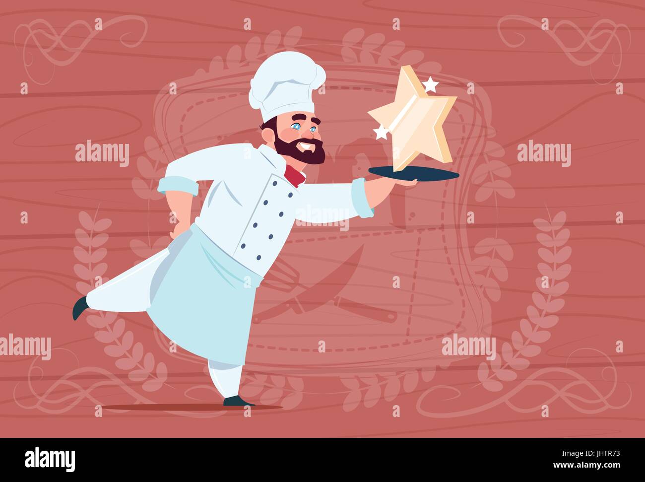Chef Cook Hold Star Award Smiling Cartoon Restaurant Chief In White ...