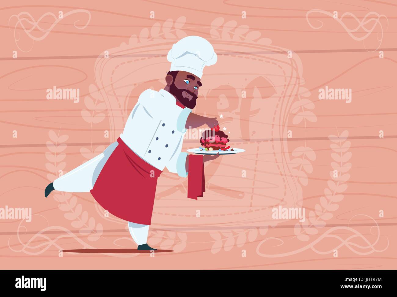 African American Chef Cook Holding Dessert Dish Smiling Cartoon Chief ...