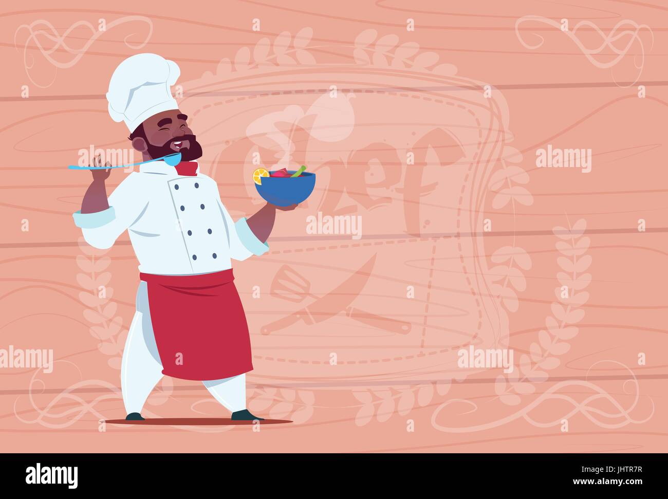 African American Chef Cook Holding Plate With Hot Soup Smiling Cartoon ...
