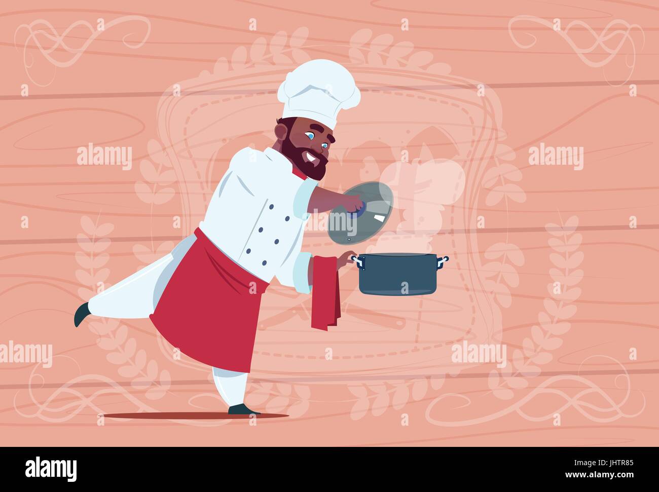 African American Chef Cook Holding Saucepan With Hot Soup Smiling ...