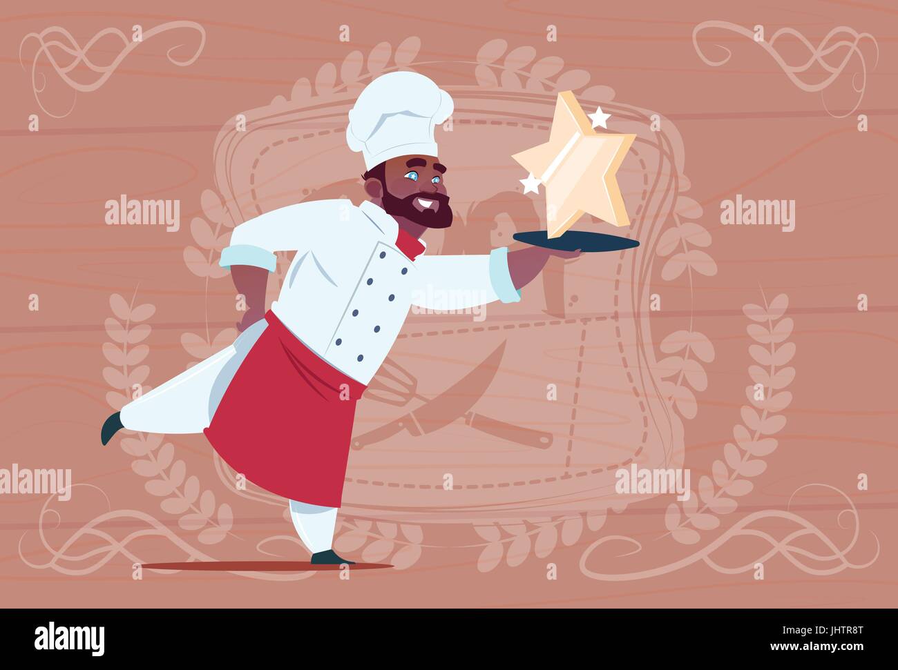 African American Chef Cook Hold Star Award Smiling Cartoon Restaurant ...