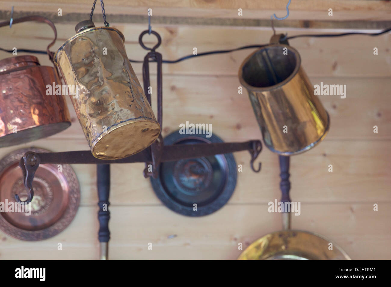 Cookware for fire made of copper alloy, Russia Stock Photo - Alamy