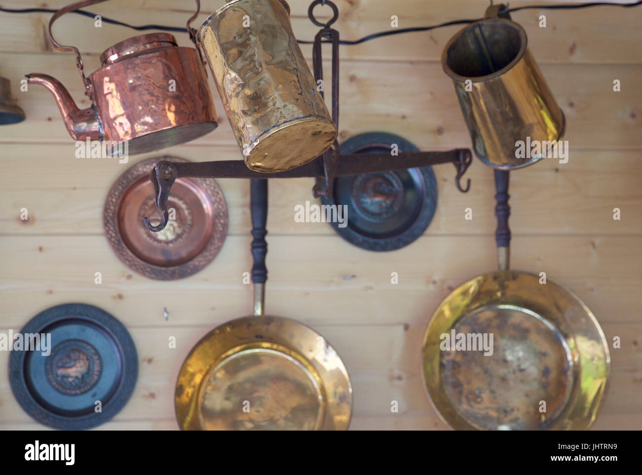 Cookware for fire made of copper alloy, Russia Stock Photo - Alamy
