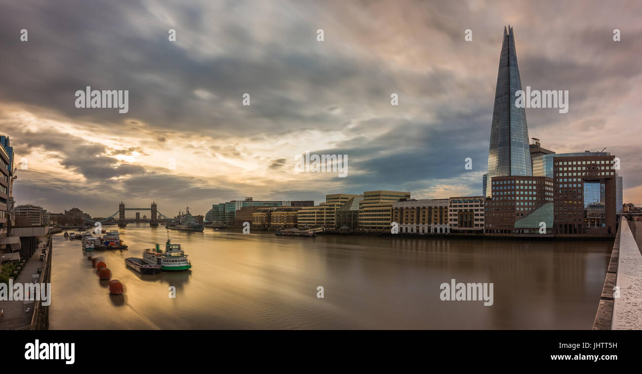 London, England - Panoramic skyline view of London at sunrise with ...