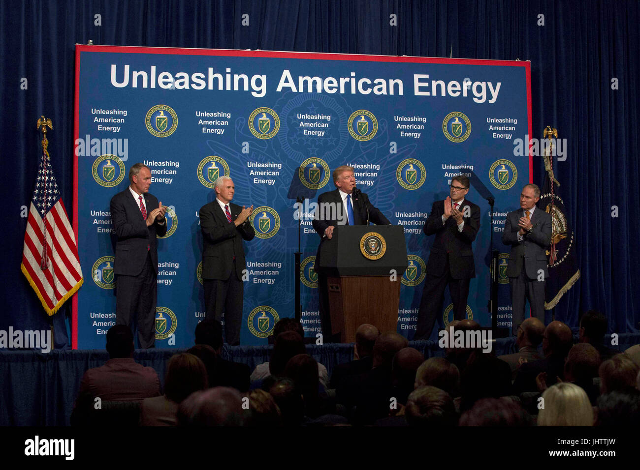 U.S. President Donald Trump speaks during the Unleashing American ...