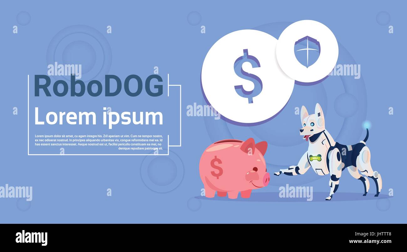Robotic Dog Sit With Piggy Bank Online Banking Concept Animal Modern ...