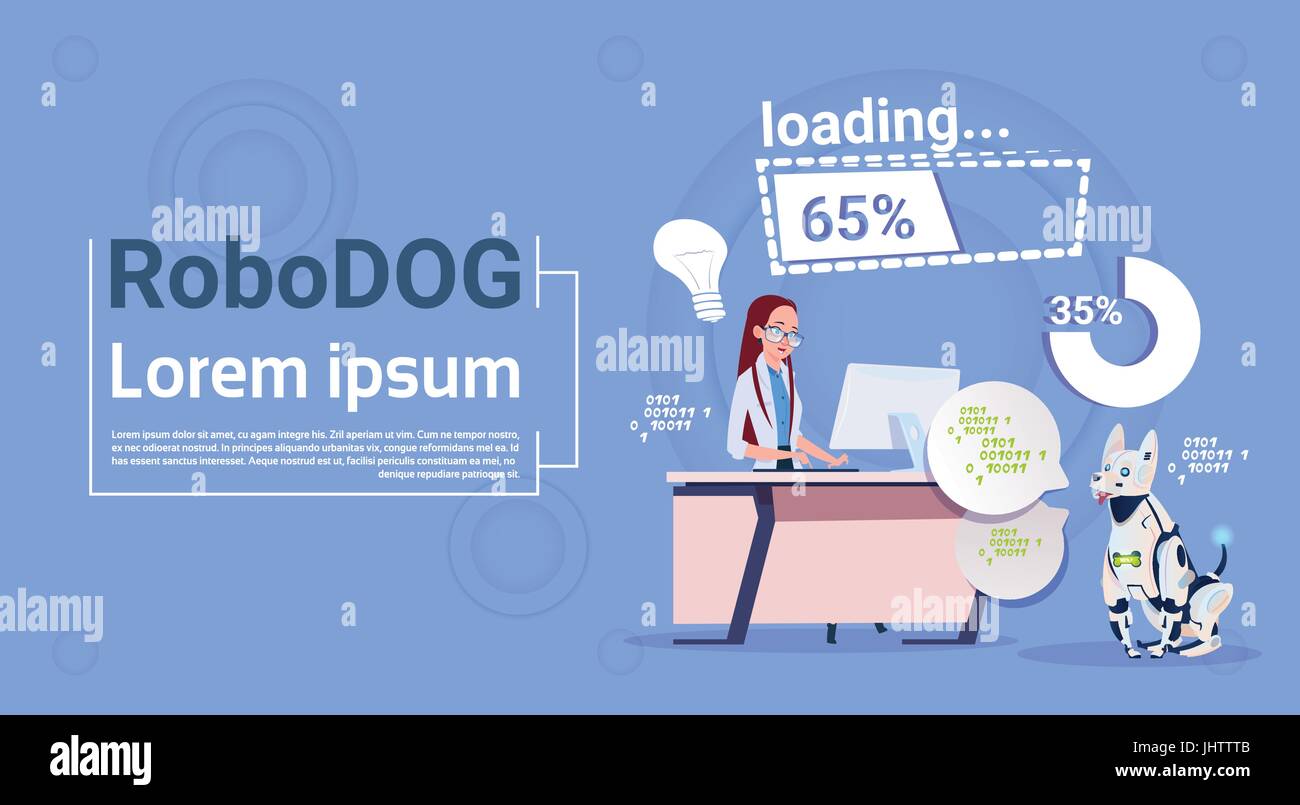 Woman and dog and computer and office Stock Vector Images - Alamy