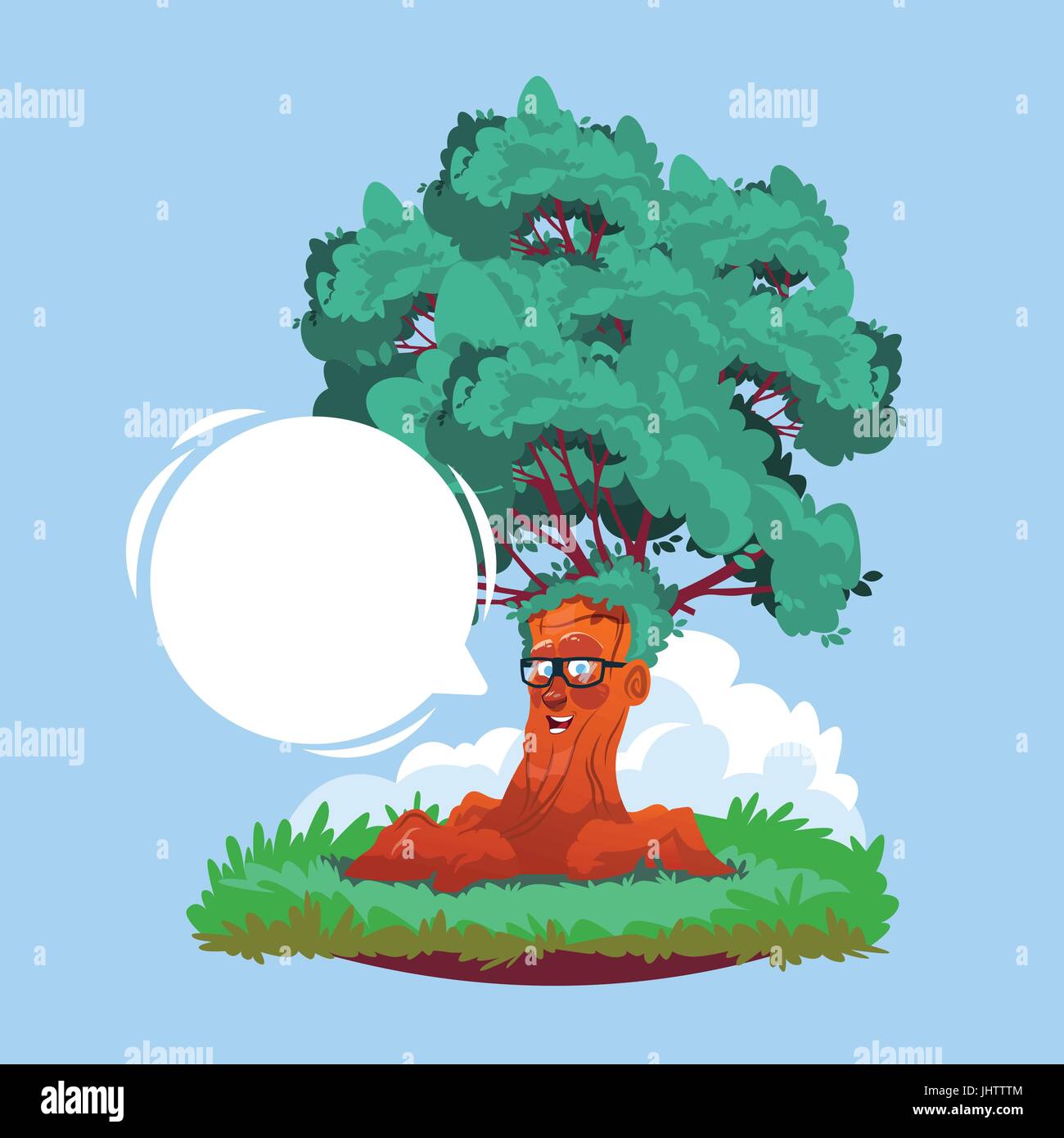 Cartoon Smiling Tree Wearing Glasses With Chat Bubble Stock Vector Image And Art Alamy