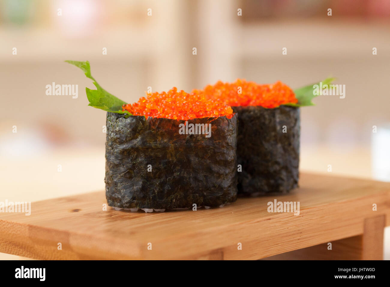 The View of Delicious Roe Maki Sushi in a Traditional Japanese ...