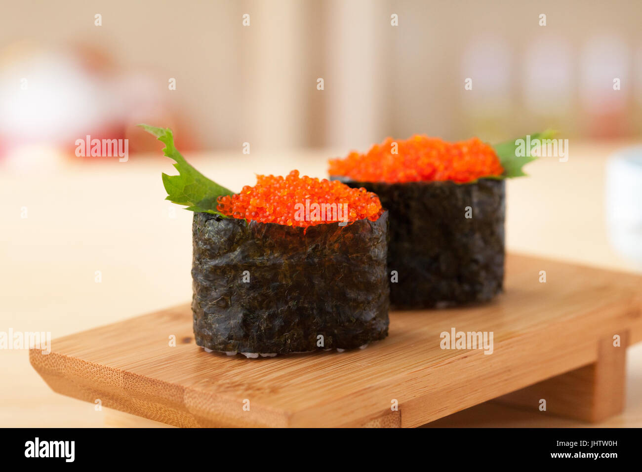 The View of Delicious Roe Maki Sushi in a Traditional Japanese Restaurant Stock Photo - Alamy