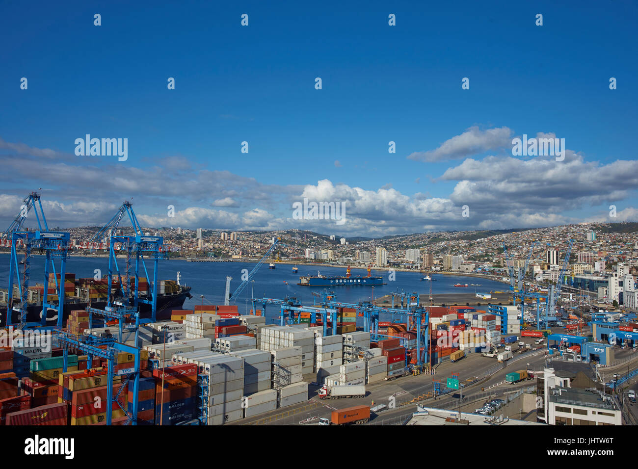 View across the UNESCO World Heritage City of Valparaiso in Chile from ...