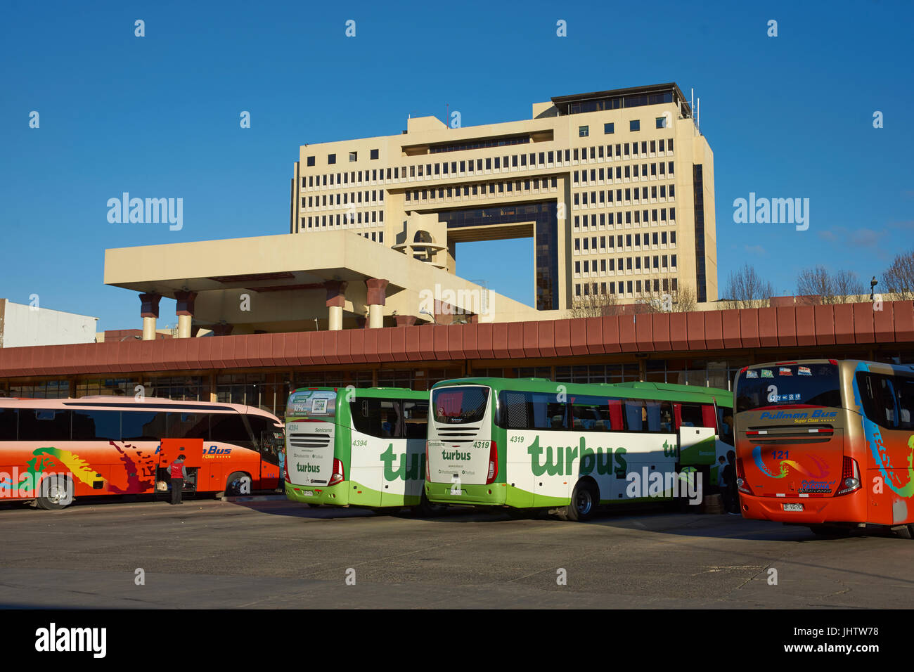 Long distances coaches lined up in the main bus station in the UNESCO ...
