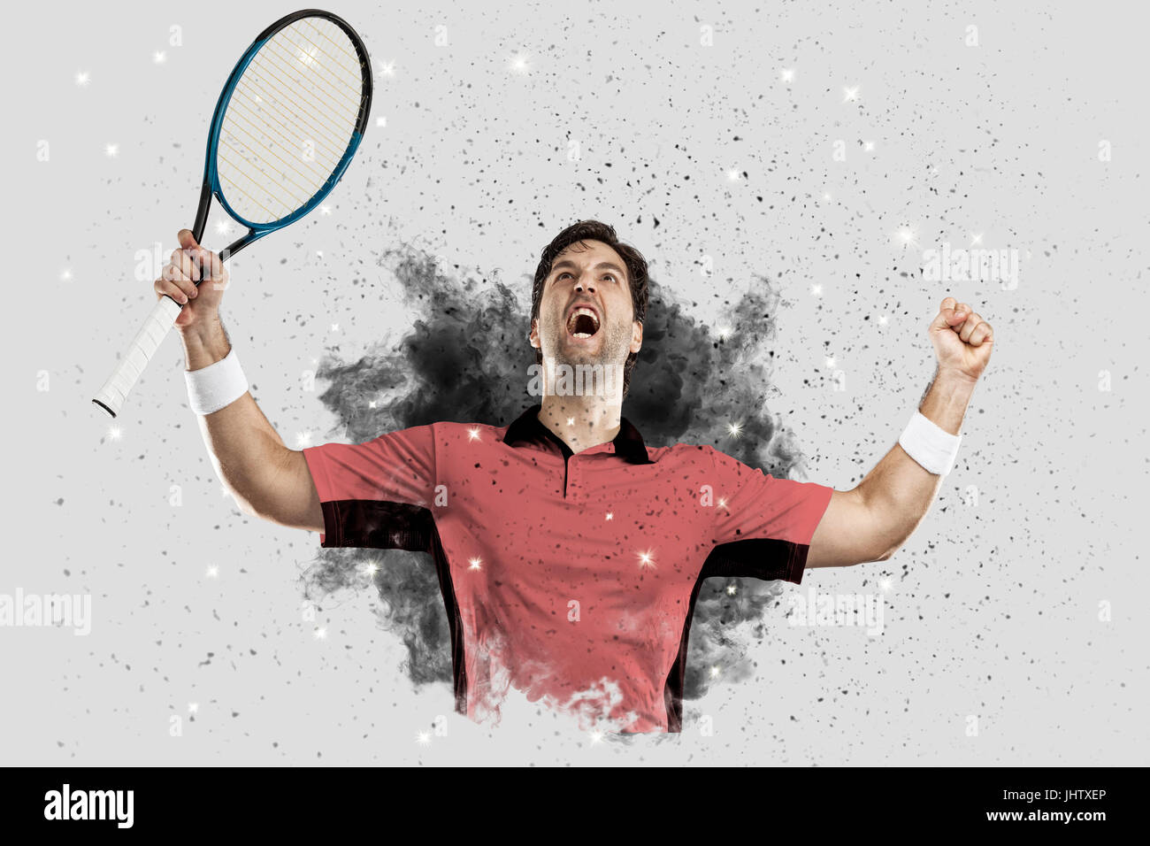 Tennis Player with a pink uniform coming out of a blast of smoke Stock ...
