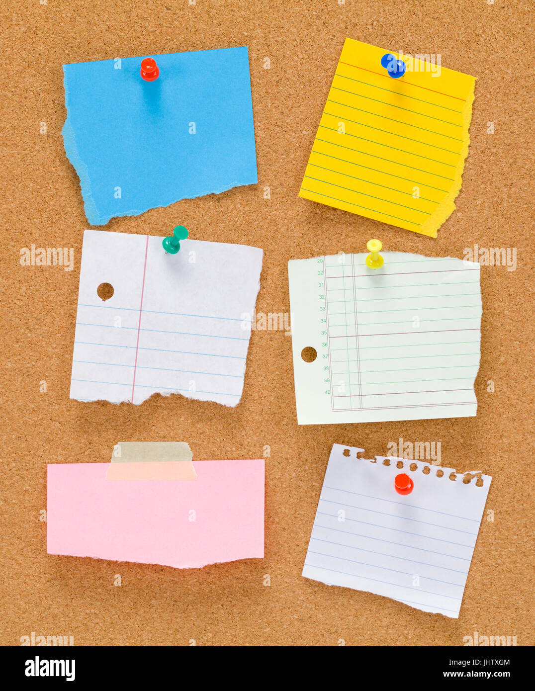 Cork Board with Notes Tacked Up With Copy Space Stock Photo - Alamy