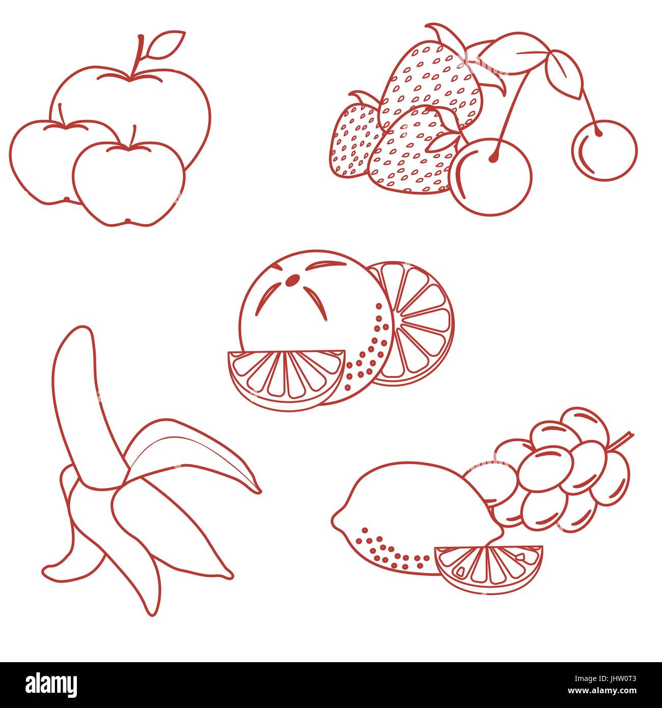 Cute vector illustration of organic fruits and berries. Healthy eating ...